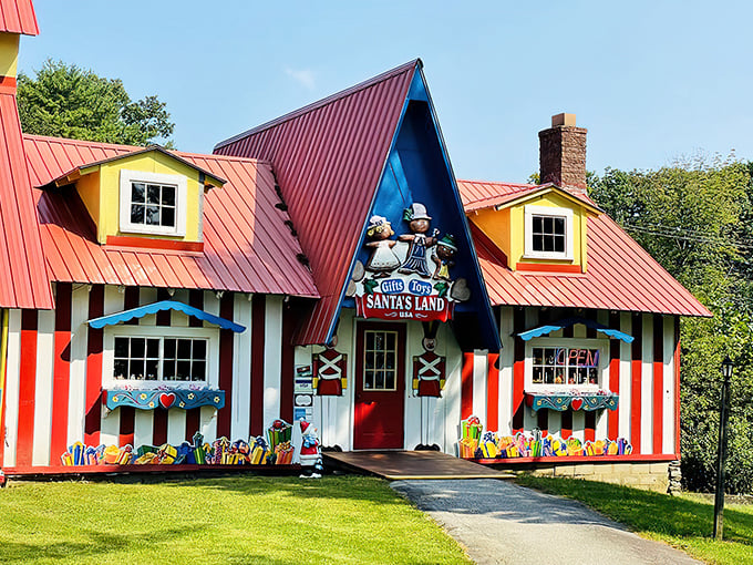 Santa's workshop or cozy ski chalet? This charming red-roofed building is where Christmas dreams come to life, even in July!