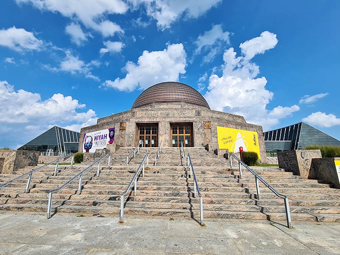Space-age architecture meets ancient wonder! The Adler Planetarium's iconic dome beckons cosmic explorers like a modern-day Stonehenge, minus the sheep and plus a whole lot of science.