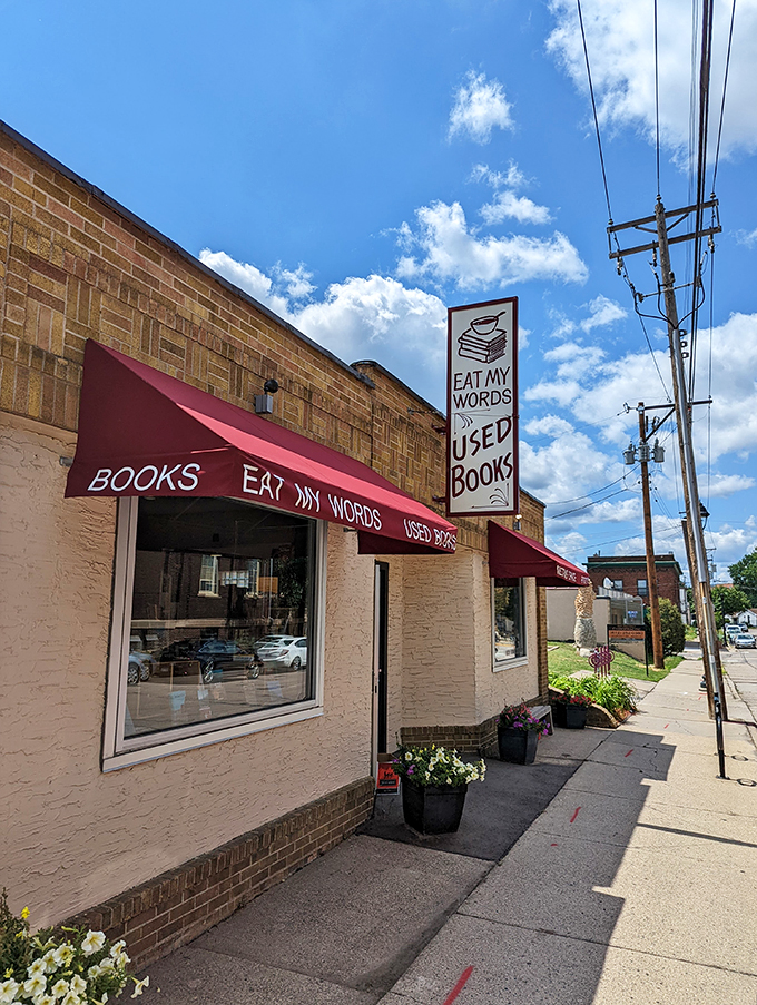 Welcome to literary heaven! Eat My Words Bookstore's vibrant red awning beckons bibliophiles like a siren call to sailors of yore.