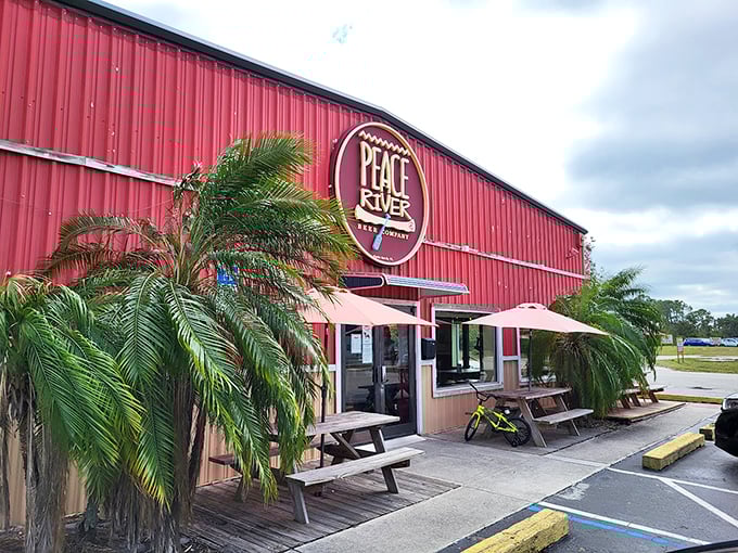 Welcome to the Sunshine State's quirkiest culinary crossroads! This red-clad brewery looks ready to serve up some hoppy surprises. 