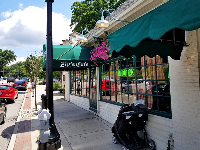 Step into a time machine disguised as a diner! Zip's Cafe's classic green awning and vintage signage transport you to a simpler era of comfort food and community.