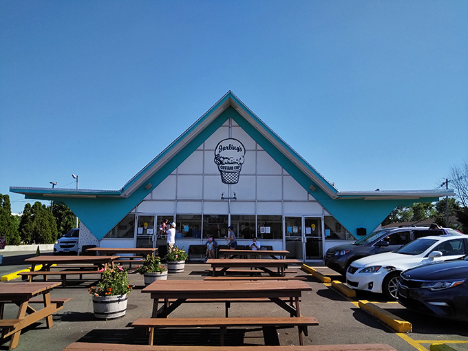 A dream come true! Jarling's Custard Cup glows like a beacon of sweetness, beckoning ice cream lovers with its retro charm.