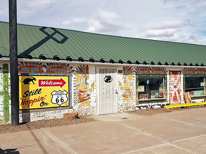 Step right up to the Jackrabbit jamboree! This colorful facade is like a desert mirage, but trust me, it's real and spectacular.