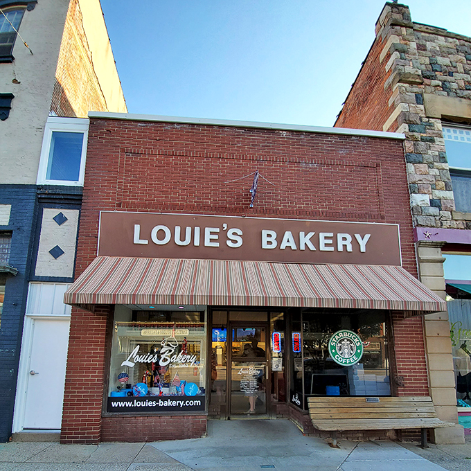 Step into a time machine disguised as a bakery! Louie's charming exterior promises sweet adventures and sugary delights within.