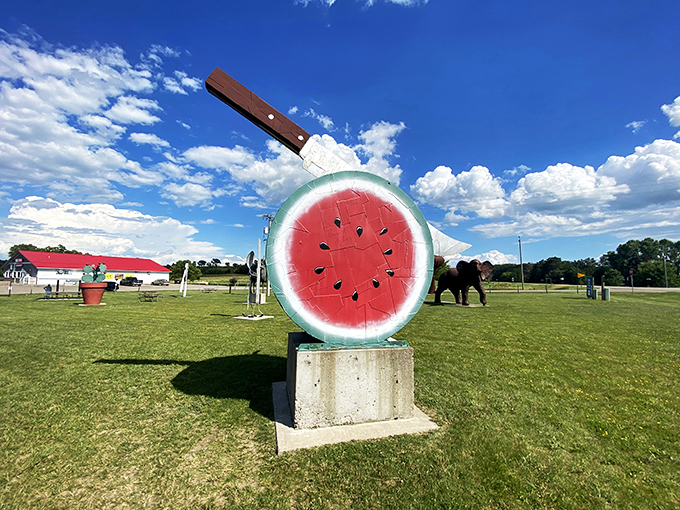 Trumpeting its way into your heart, this colossal watermelon sculpture proves that in Vining, even the art has a jumbo-sized sense of humor.