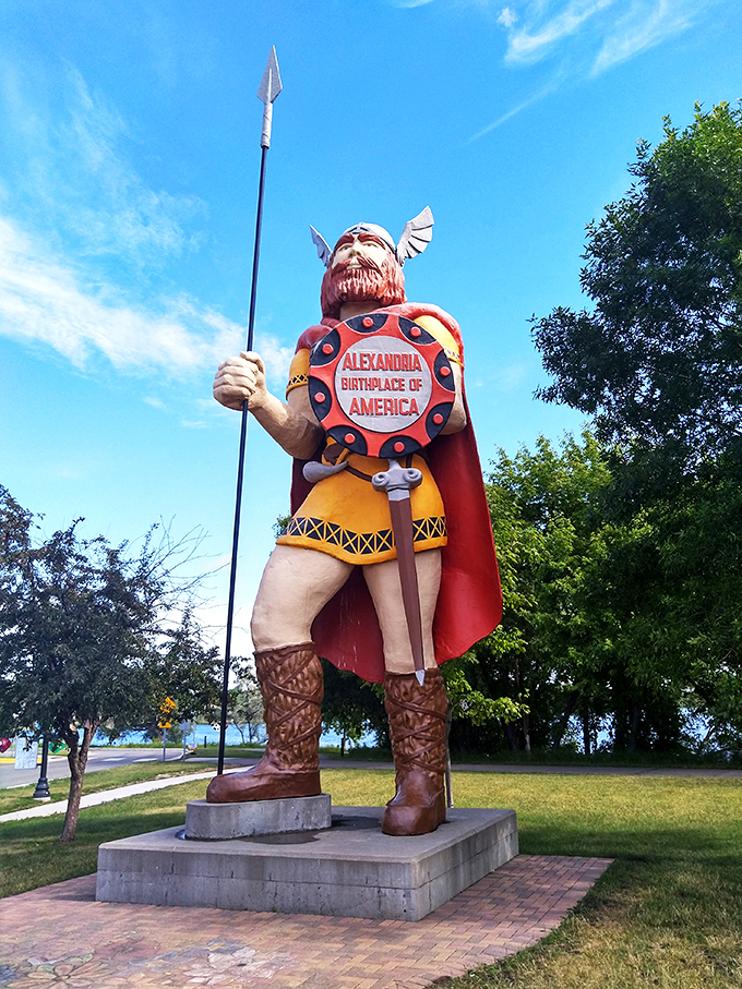 Big Ole stands tall, a Norse colossus guarding Alexandria. This 28-foot Viking might just convince you Minnesota really is the birthplace of America!