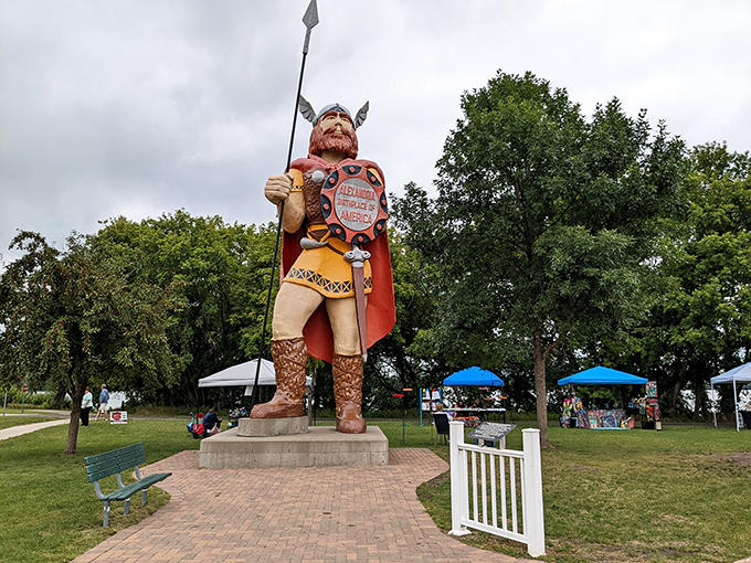 Big Ole stands tall, a Norse colossus guarding Alexandria. This 28-foot Viking might just convince you Minnesota really is the birthplace of America!