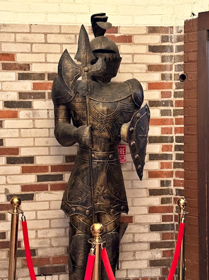 Stand tall, brave knight! This stoic guardian has seen it all, from bootleg battles to modern-day merry-making. If only he could talk!