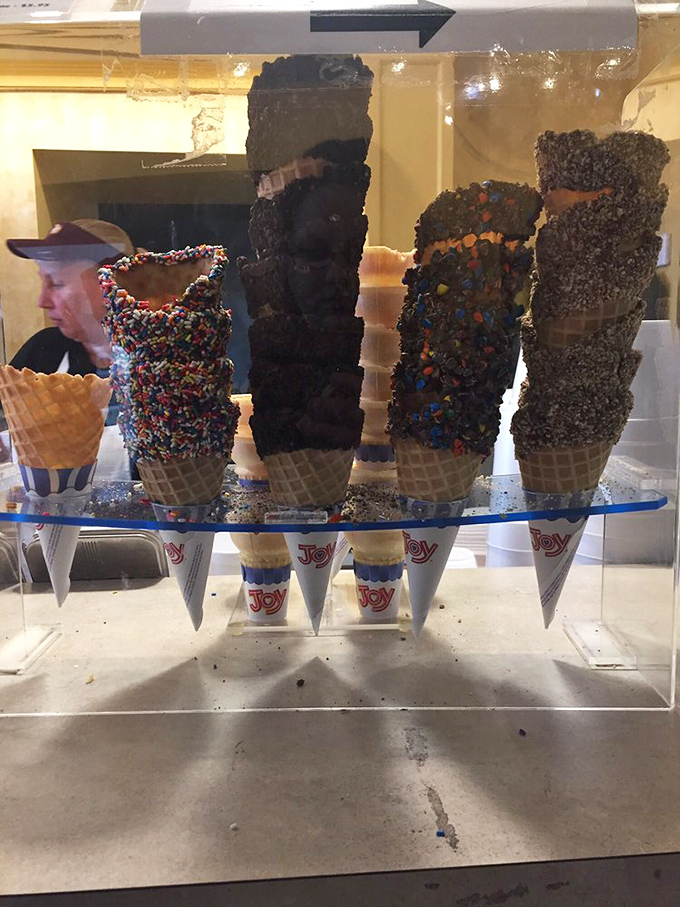 Cone artists at work! These ice cream towers are the Leaning Tower of Pisa's sweeter, more stable cousins.