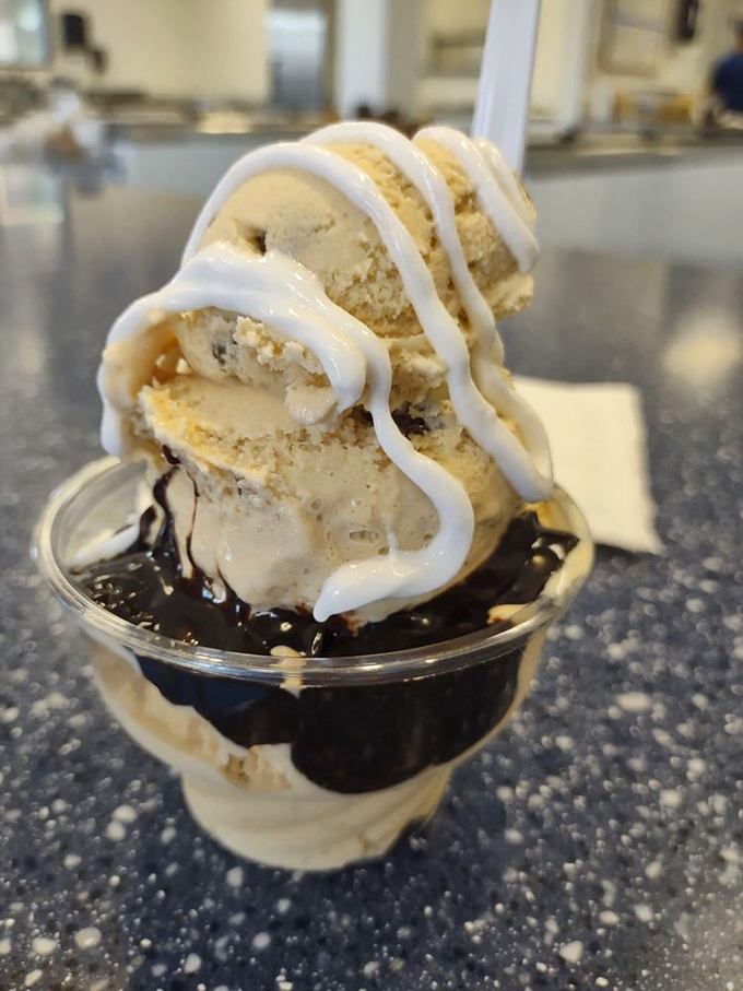 Salted caramel dreams! These scoops are stacked higher than my weekend to-do list, but infinitely more appealing.
