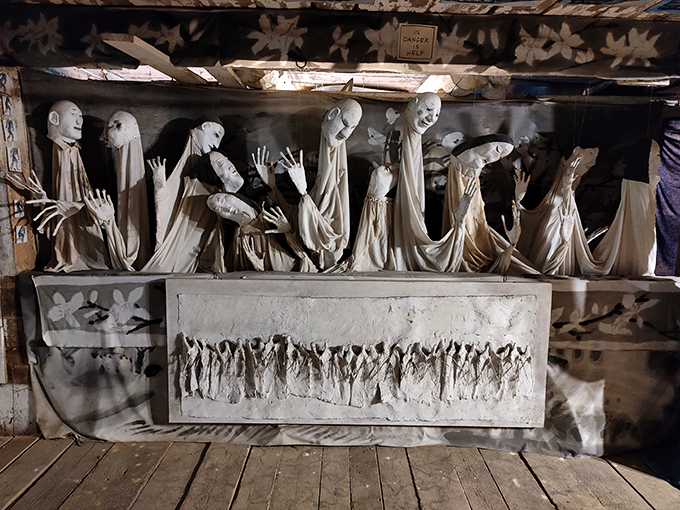 Who knew paper mache could be so profound? These figures are like a three-dimensional New Yorker cartoon come to life.