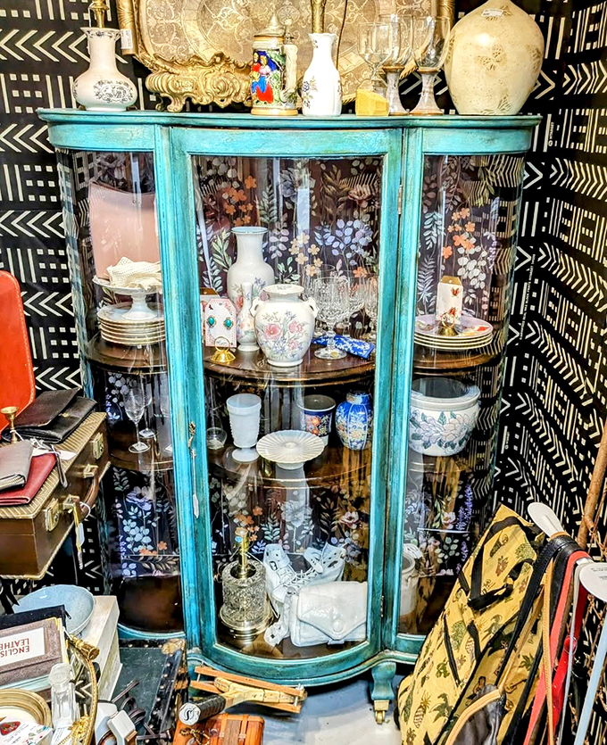 Curio cabinet or crystal ball? Peer into this teal beauty and glimpse the ghosts of dinner parties past, present, and future.