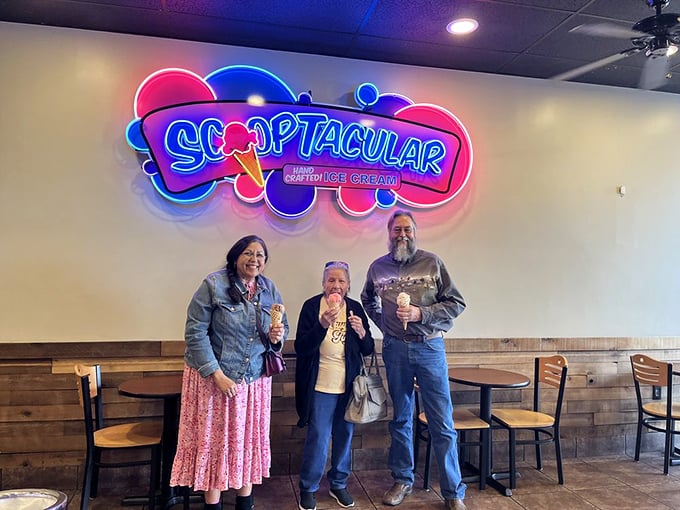Ice cream makes everyone smile! These happy customers are living proof that frozen treats are the key to eternal youth.