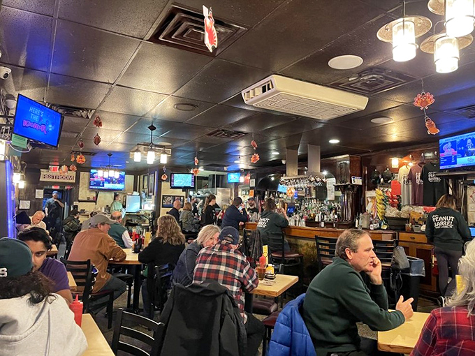 A slice of Americana, served with a side of laughter. These diners are living their best lives, one bite at a time.