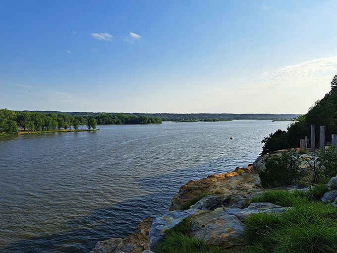 "Who needs a meditation app when you've got this view? This tranquil lake scene is nature's own stress-buster."