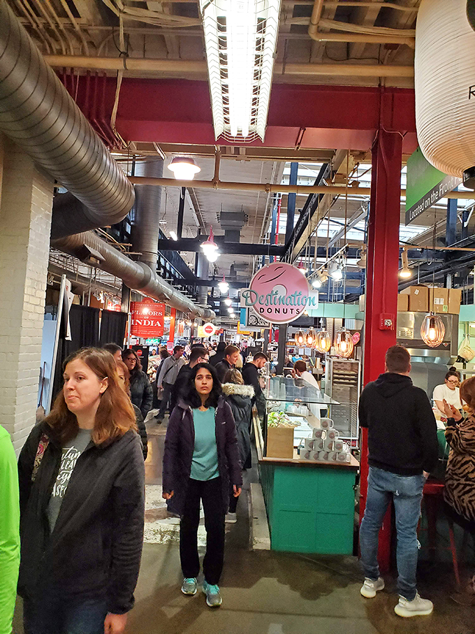 Donut lovers unite! This bustling market scene proves that the quest for the perfect ring knows no bounds – or closing times.