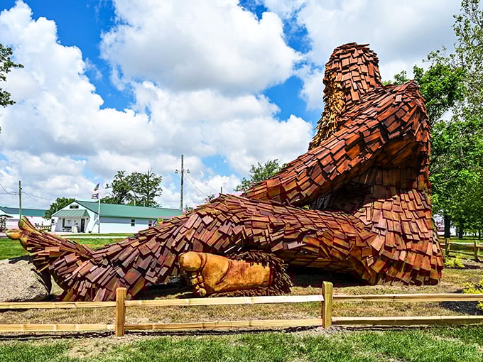 "Sasquatch in repose. Nelson's laid-back pose suggests he's settling into small-town life quite nicely."