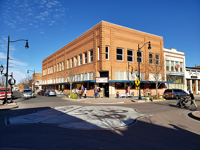 Where brick buildings meet blue skies, Winslow's charm shines through. It's a slice of Americana that would make Norman Rockwell reach for his easel.