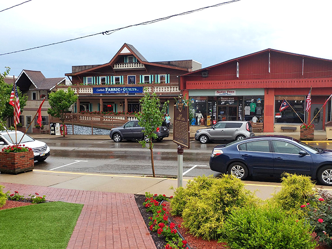 Willkommen to Sugarcreek's own little slice of the Alps! These colorful storefronts transport visitors straight to a Swiss village postcard.