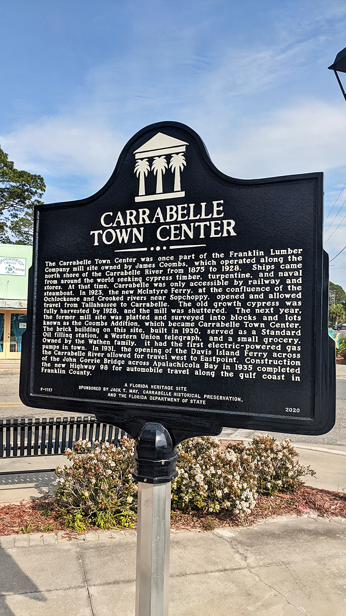 Carrabelle: Where big stories come in small packages. This town marker hints at the pint-sized precinct just around the corner.