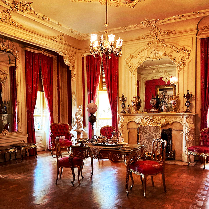 Marie Antoinette called, she wants her living room back! This space is so fancy, it makes Liberace look like a minimalist.