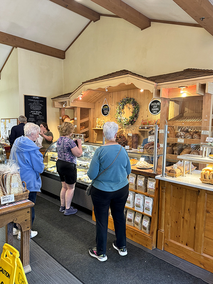 The line forms here for a taste of Swiss bliss. These customers know that good things come to those who wait... in bakery queues.