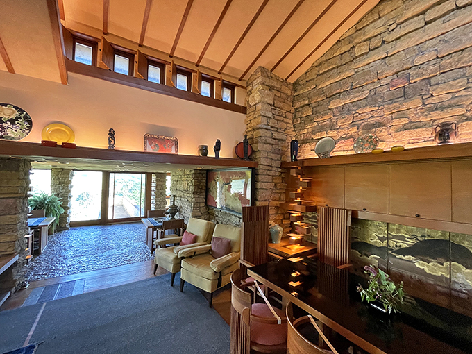 Interior design so ahead of its time, it makes IKEA look positively medieval. Wright's decor choices are like a masterclass in 'less is more.'