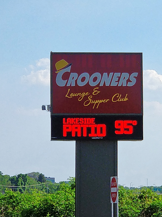 Where steaks and songs collide! Crooners' sign promises a night of culinary and musical harmony.
