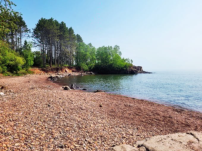 Pink-pebbled paradise! Lake Superior's shores sing a soothing, rocky lullaby.