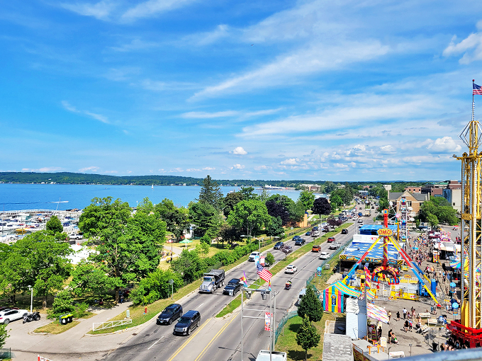 Traverse City's Front Street: A cherry lover's paradise where the fruit finds its way into everything. Even the air seems cherry-scented!