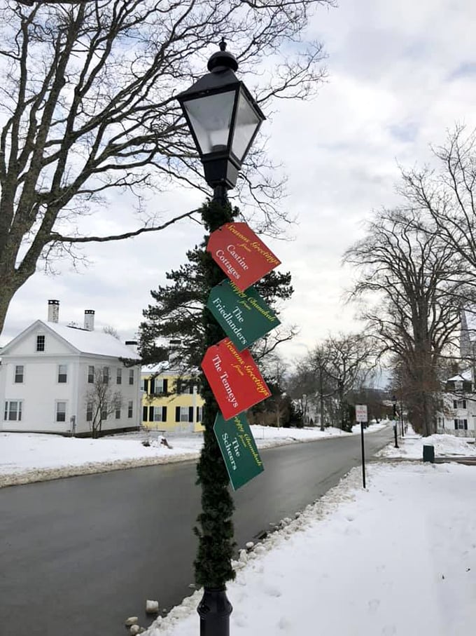 Twinkling lights and historic sites blend in Castine, creating a yuletide scene straight out of a storybook.