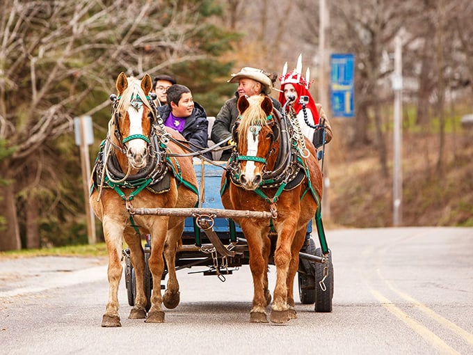 Shift into holiday gear in Stockholm. These horse-drawn wagons make your car look positively modern!