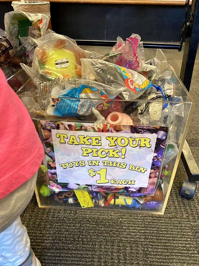 Treasure hunt, anyone? This bin of $1 toys is like a lucky dip for the young (and young at heart).