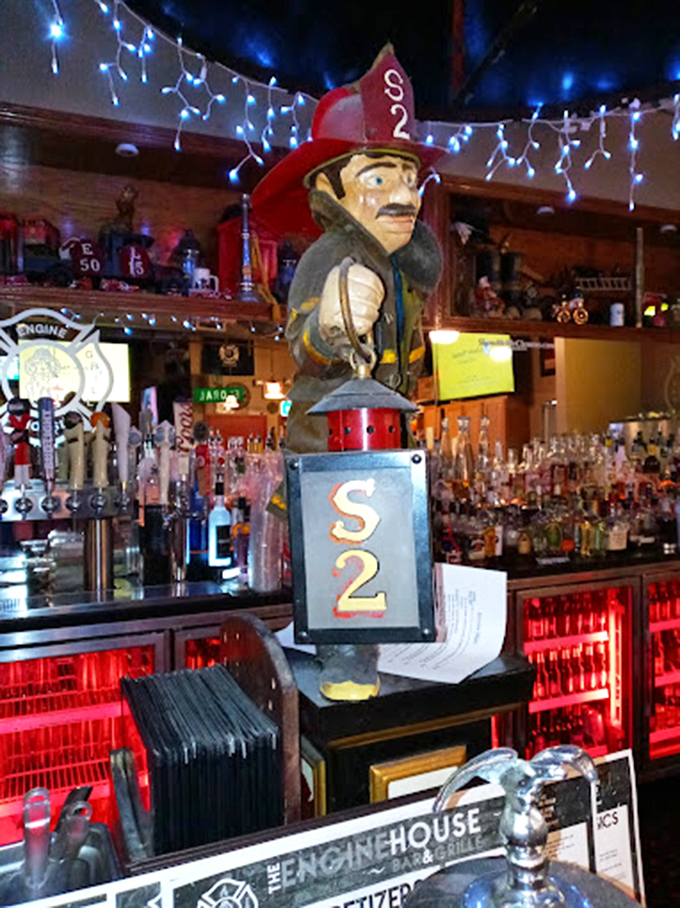 Is that a firefighter statue guarding the bar? He's got his eye on the spirits, making sure they don't cause any trouble!