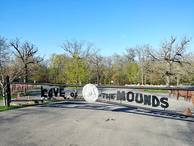 The gateway to Wisconsin's underground wonderland! This entrance sign is like a "You are here" sticker on the world's coolest geological map.