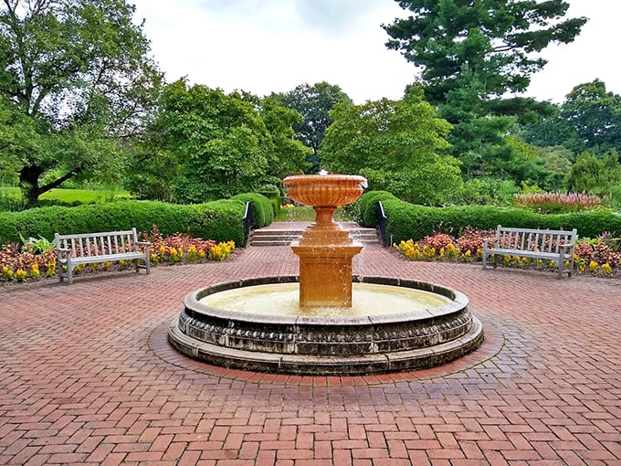 "Splash of elegance." This fountain adds a touch of Versailles to the Midwest. Marie Antoinette would say, "Let them eat buckeyes!"
