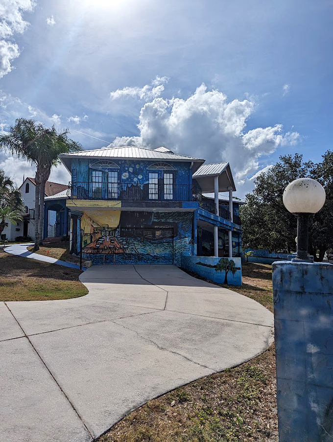 Even the garage got the Van Gogh treatment! Now that's what I call "parking with style." Your car might develop artistic aspirations!