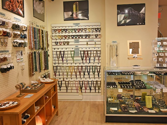 Accessorize your chakras! This wall of necklaces and bracelets is jewelry heaven for the metaphysically-minded.
