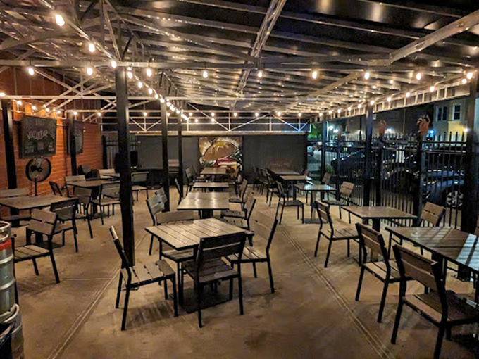 Dine under the stars (and string lights). Kuma's outdoor seating area is perfect for those who like their metal with a side of fresh air.