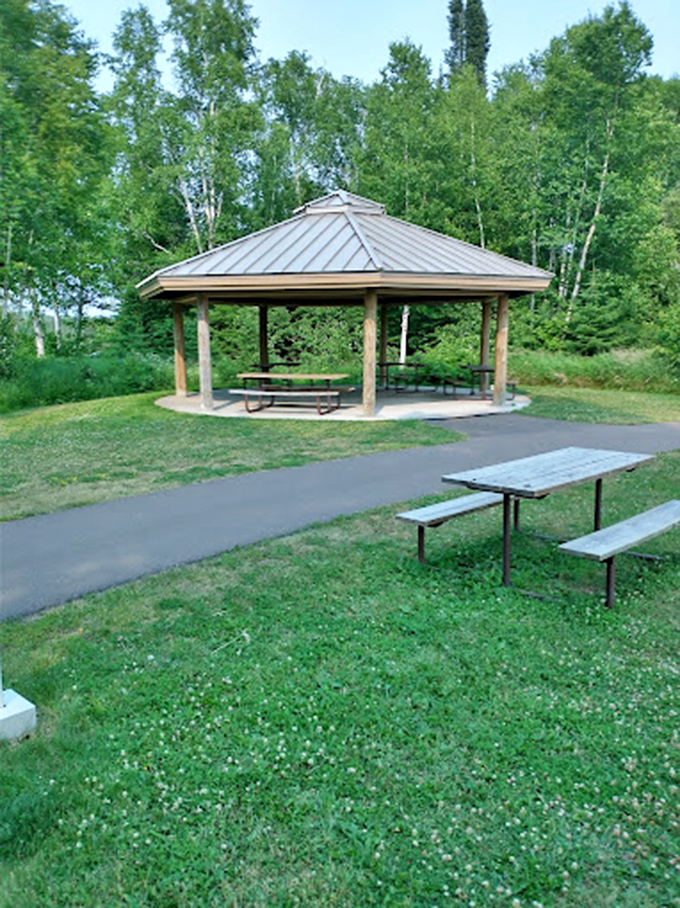 Picnic paradise! This spot is perfect for enjoying a Minnesota-style feast - just watch out for sneaky chipmunks eyeing your hotdish.