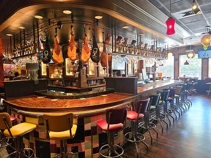 Where jamón meets glam! This bar area is serving up slices of heaven alongside your favorite libations.