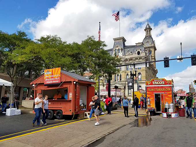 Where calories don't count. These vibrant food stalls are a gastronomic United Nations, with flavors from around the globe.