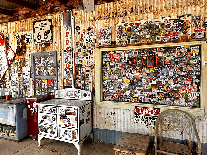 The Hackberry General Store: where rust meets wanderlust! This facade is like a roadside attraction mood board, complete with enough signs to make a billboard jealous.