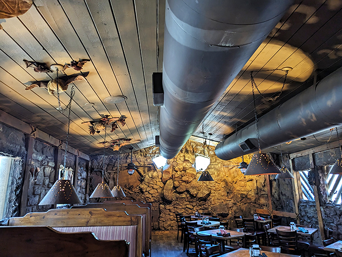 Cave dining never looked so inviting. It's like the Flintstones met a New Mexican chef and decided to open a restaurant.