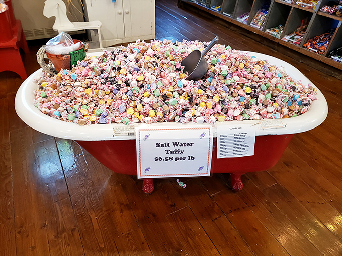 Salt water taffy: the stretchiest, chewiest beach souvenir that won't get sand in your shoes. A bathtub full of nostalgia!