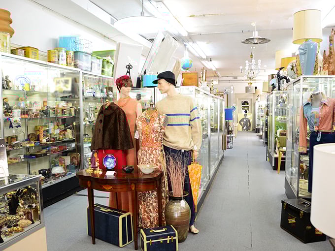From globes to go-go boots, these shelves are a smorgasbord of nostalgia. It's like your grandma's attic, but curated and dust-free!