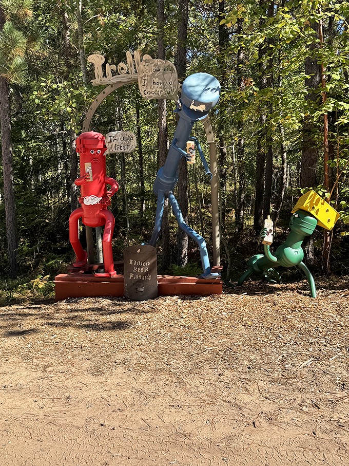 Meet the welcoming committee! These colorful characters look like they stepped right out of a children's book written by Dr. Seuss's edgier cousin.