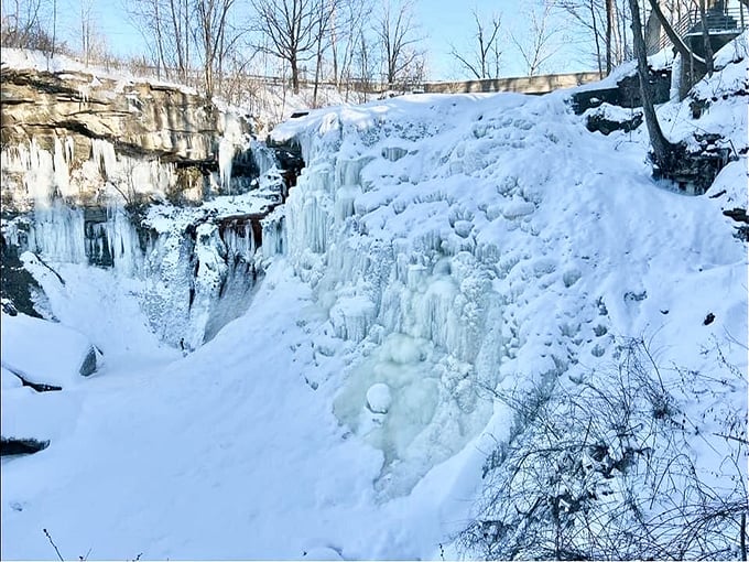 Winter's icy grip transforms Brandywine Falls into a frozen fantasy. It's like nature's own ice sculpture competition, and everyone's a winner!