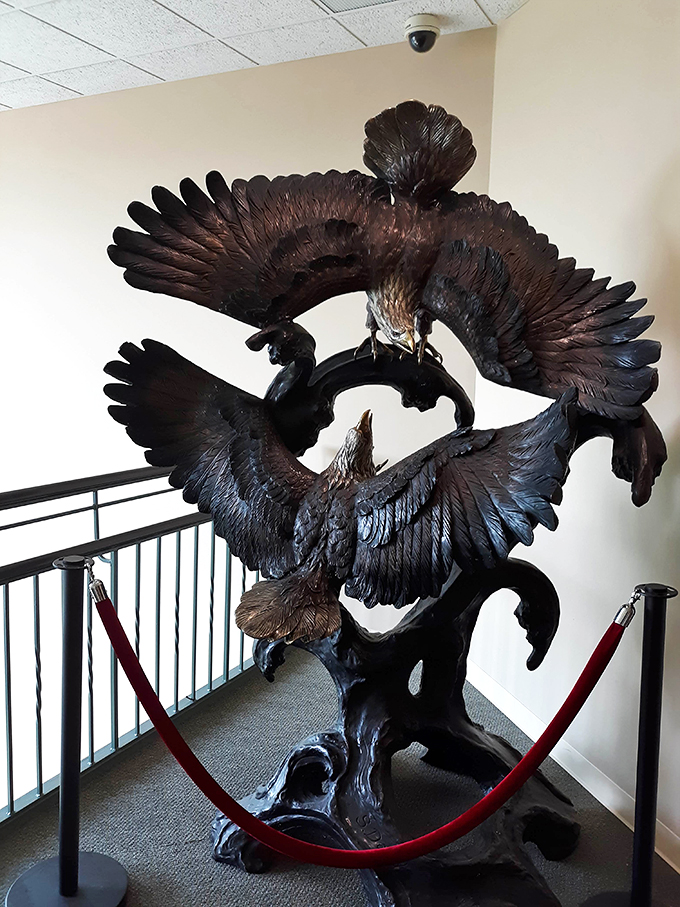 "Nature's ultimate showdown!" This dramatic sculpture captures the primal struggle between predator and prey, like a prehistoric WWE match.