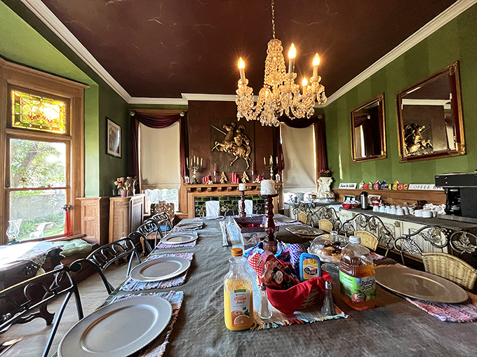 Dine like nobility under the glow of this crystal chandelier. Just try not to knock over your goblet of... orange juice.